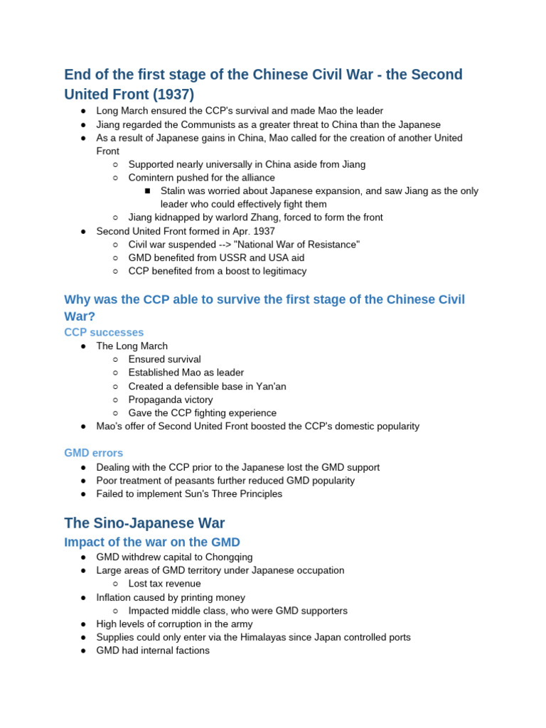 End of the first stage of the Chinese Civil War - the Second United ...