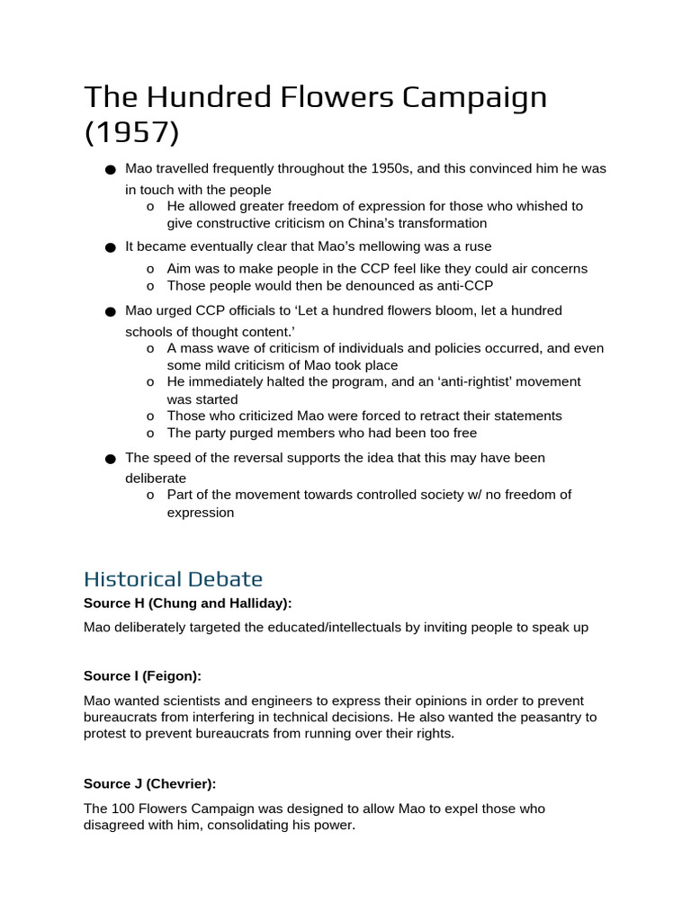 The Hundred Flowers Campaign Explained | PDF