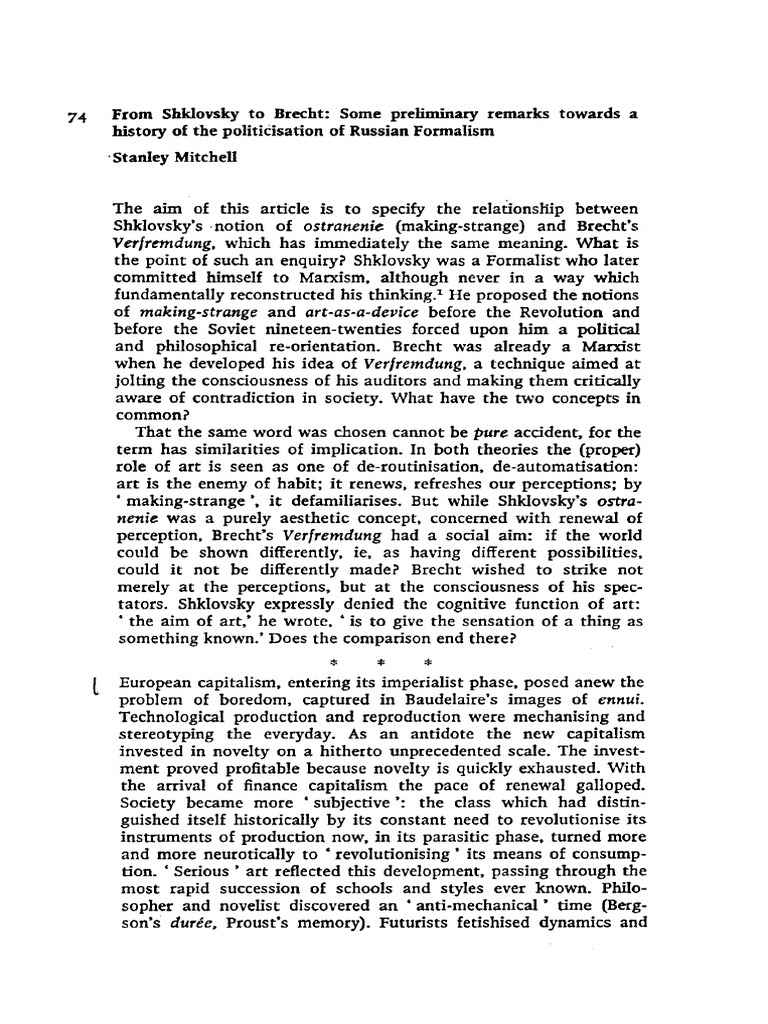 Mitchell, Stanley - From Shklovsky To Brecht - Some Preliminary Remarks ...