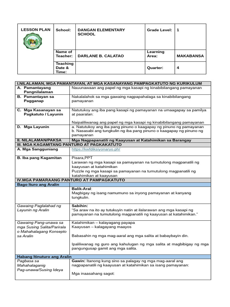 Makabansa (1) Cot Calatao q4 | PDF