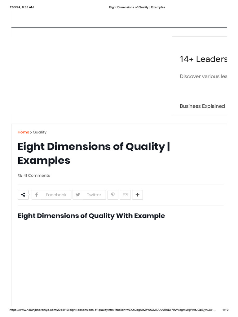 Eight Dimensions of Quality _ Examples | PDF | Brand | Reliability ...