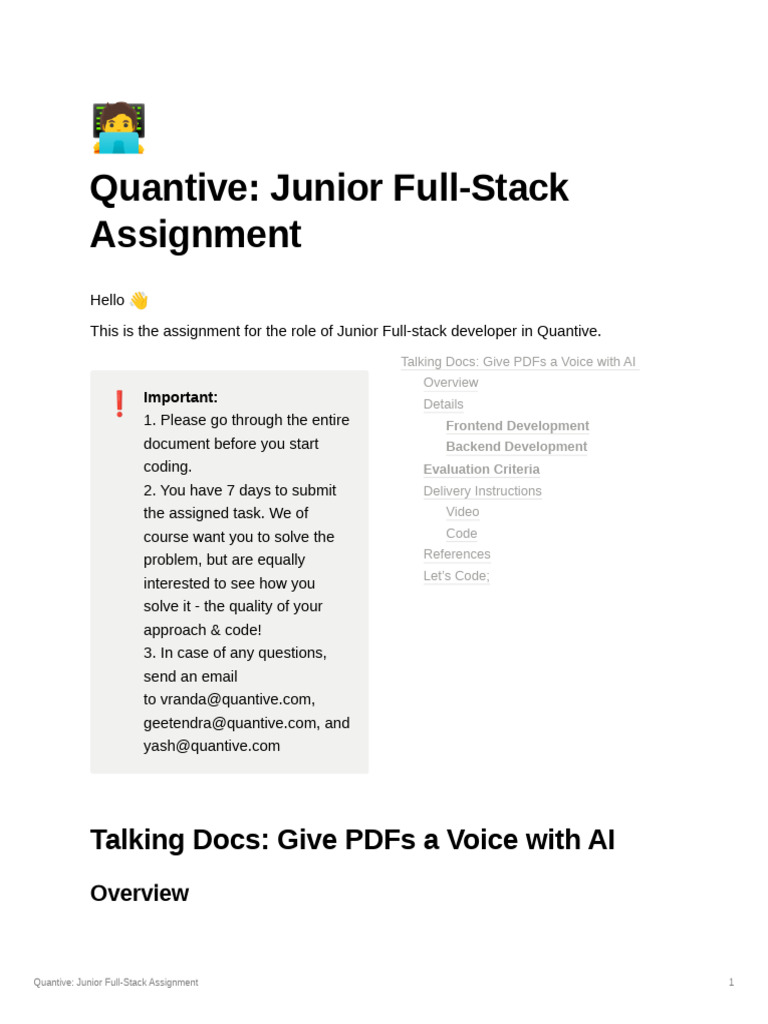 Quantive Junior Full-Stack Assignment | PDF | Software Engineering | Information Technology