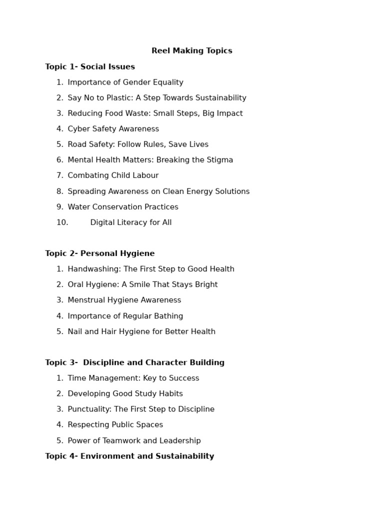 NSS Reel Making Topics | PDF