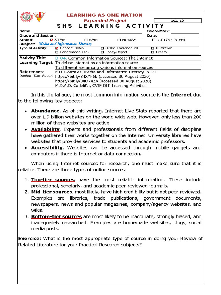 MIL LAS 20 Common Information Sources. The Internet | PDF | Internet ...