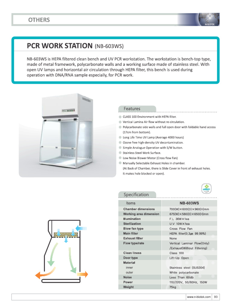 8. Tủ thao tác PCR - NB603WS - Hãng N-Biotek - Hàn Quốc | PDF