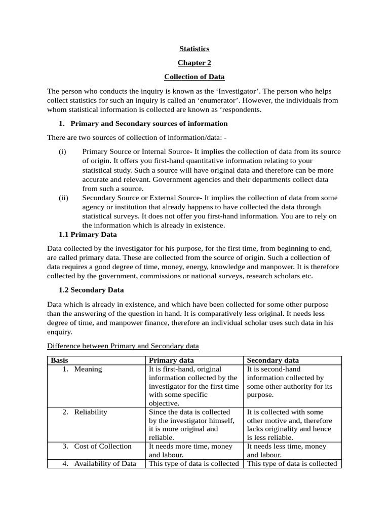 Data Collection Methods in Statistics | PDF | Questionnaire | Survey ...