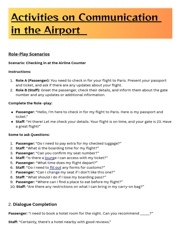 Airport Role-Play Scenarios Guide | PDF | Aviation