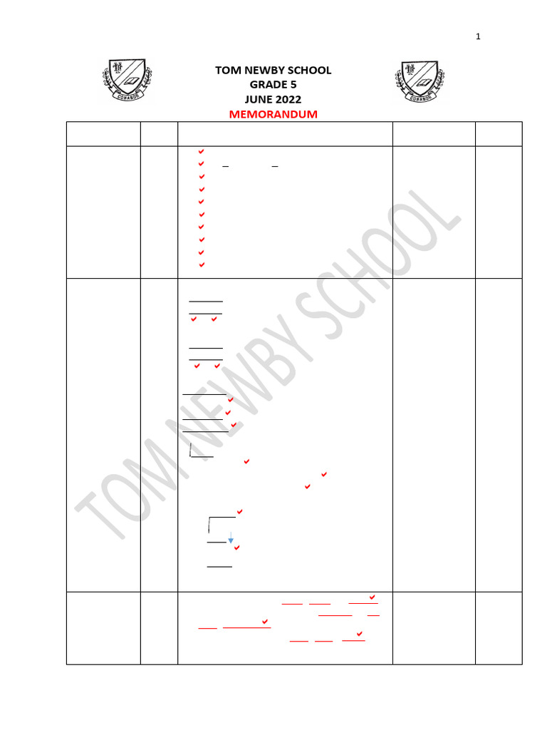 Grade 5 Maths Memo June 2022 | PDF | Applied Mathematics
