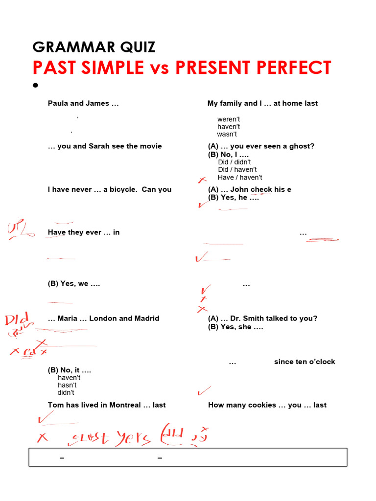 Grammar Quiz: Past Simple vs Present Perfect | PDF | Linguistics | Grammar