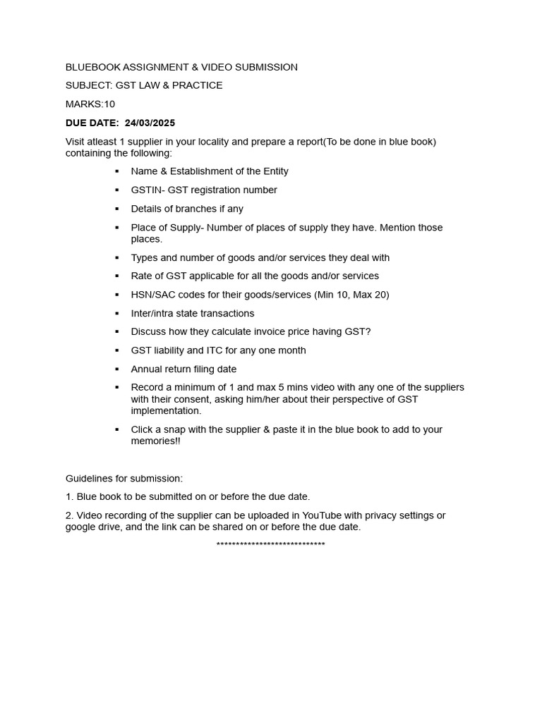 Bluebook Assignment- CIA 2- Gst Law & Practice | PDF