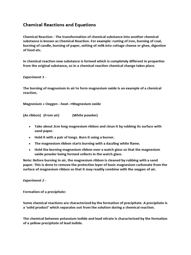 notes Chemical Reactions and Equations(copy) (1) | PDF | Redox ...