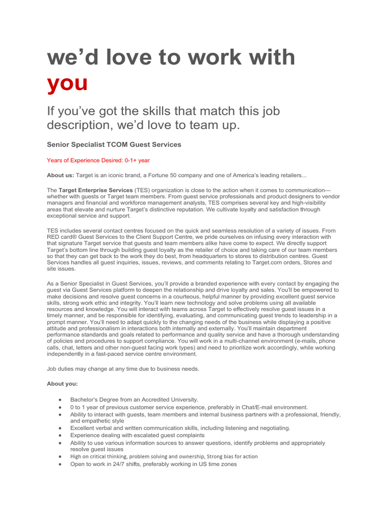 L2 JD - TCOM Guest Services | PDF | Target Corporation | Leadership