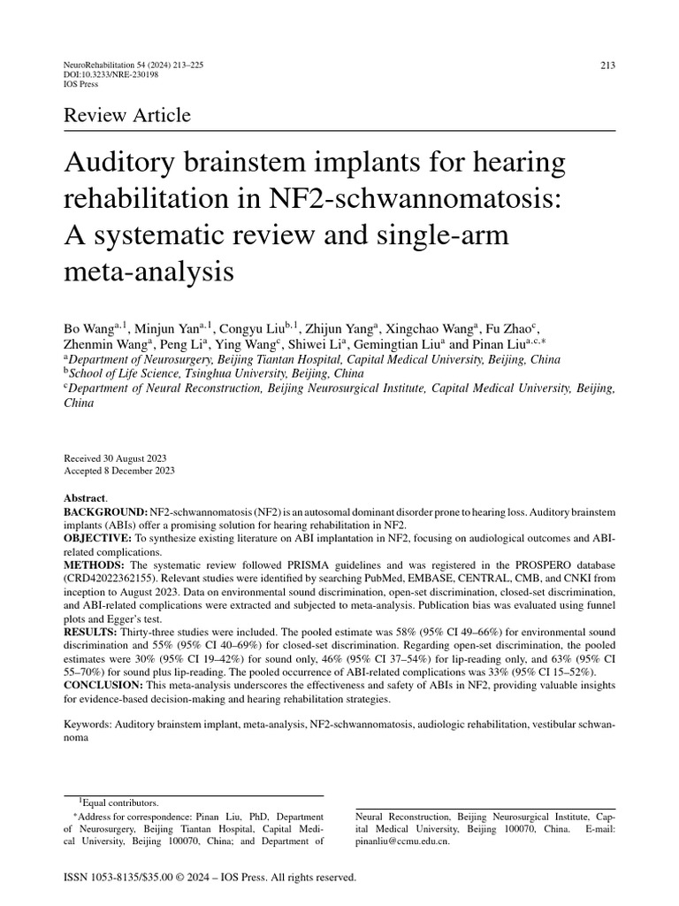 Wang Et Al 2024 Auditory Brainstem Implants For Hearing Rehabilitation in Nf2 Schwannomatosis A ...