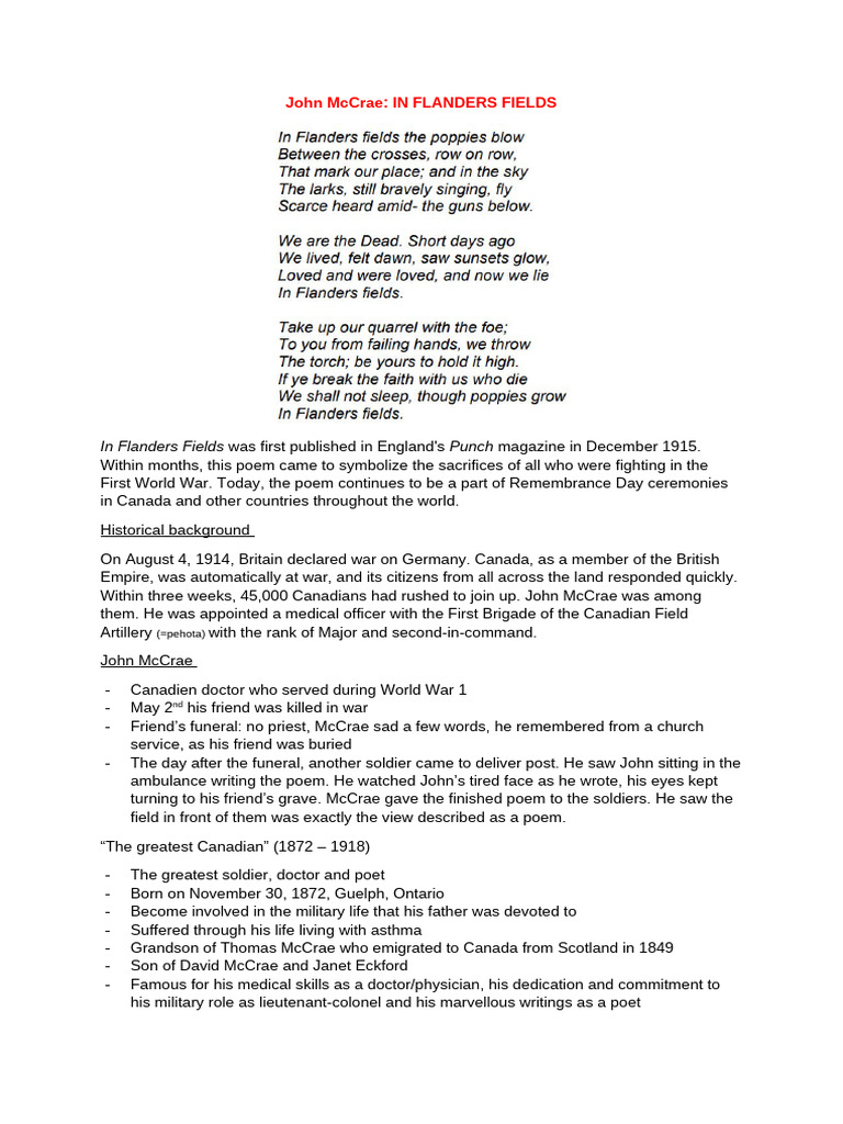 Analysis of "In Flanders Fields" | PDF | Poetry | Poetics