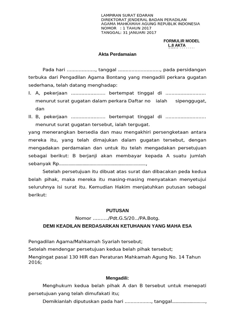 Formulir Akta Perdamaian Pengadilan | PDF