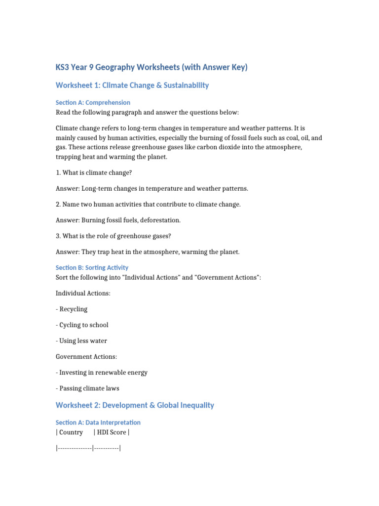 KS3 Year9 Geography Worksheets | PDF | Climate Change | Rainforest