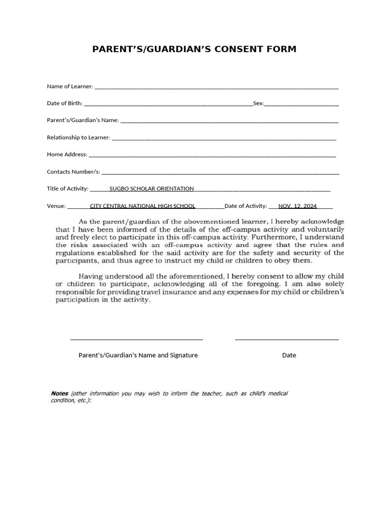 Parents Permit | PDF