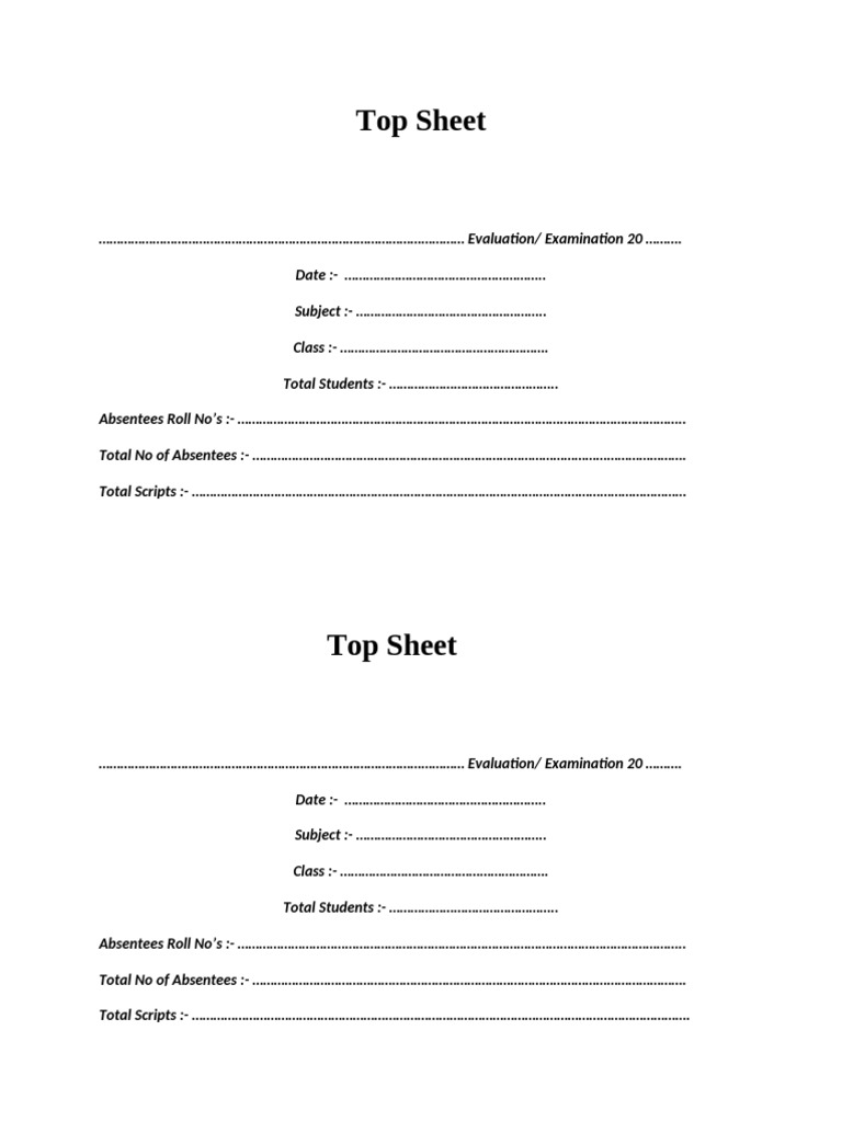 Examination Top Sheet Template | PDF
