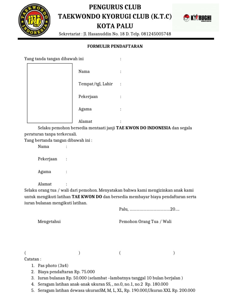 Formulir Pendaftaran KTC | PDF