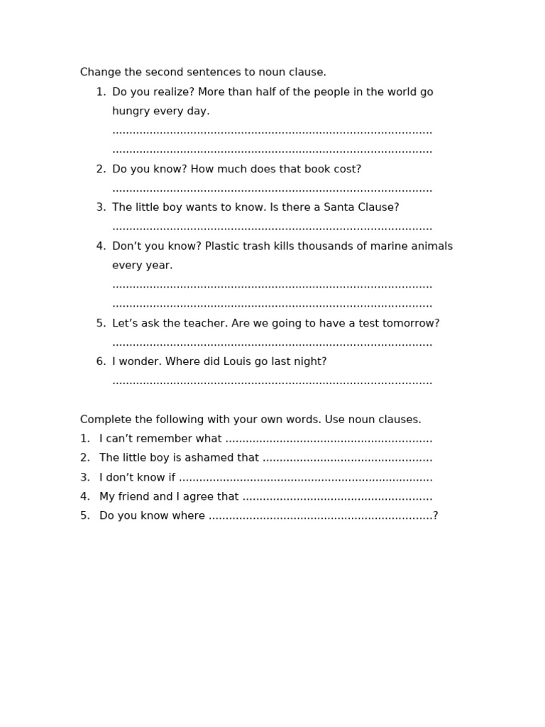 Noun Clause Mix 6A Jan'14 | PDF