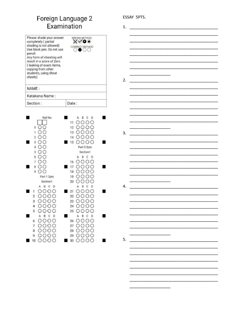 Sample Exam Answer Sheet | PDF