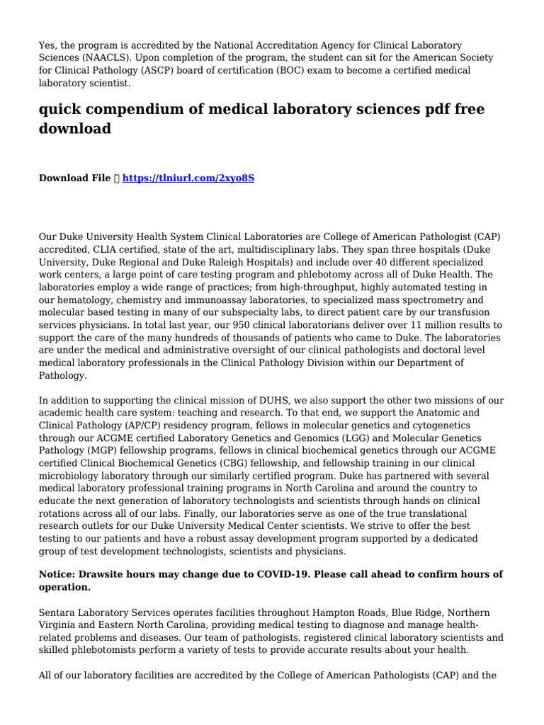 Quick Compendium of Medical Laboratory Sciences PDF | PDF | Clinical ...