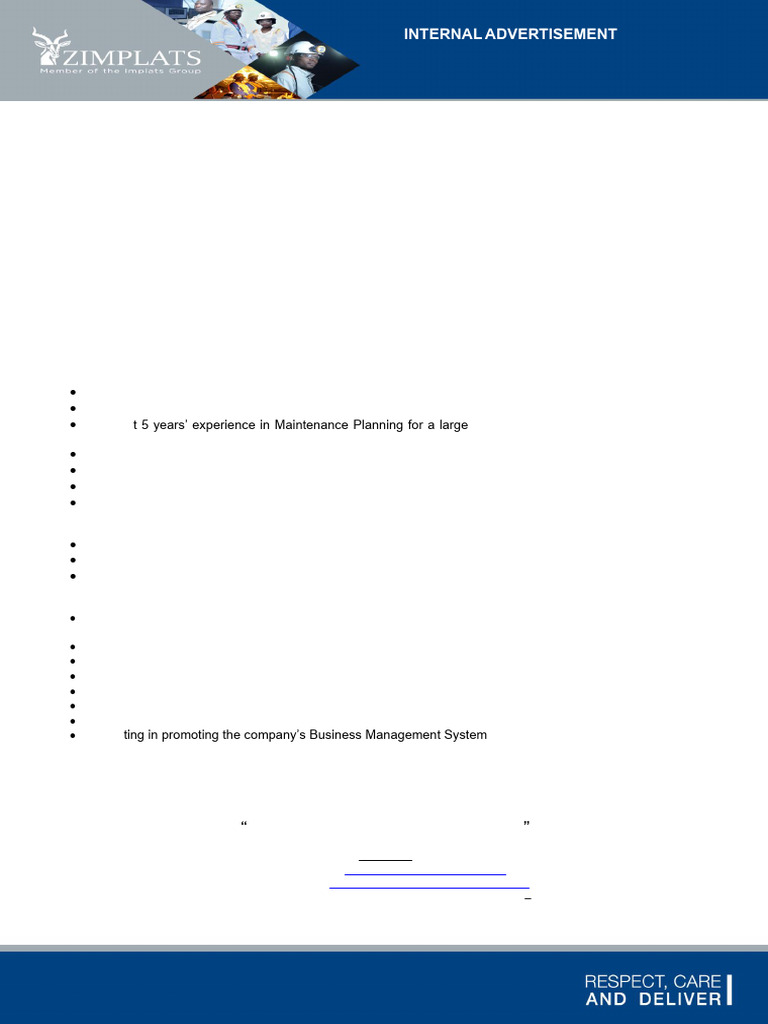 Internal Advert - Maintenance Planning Officer | PDF | Mining