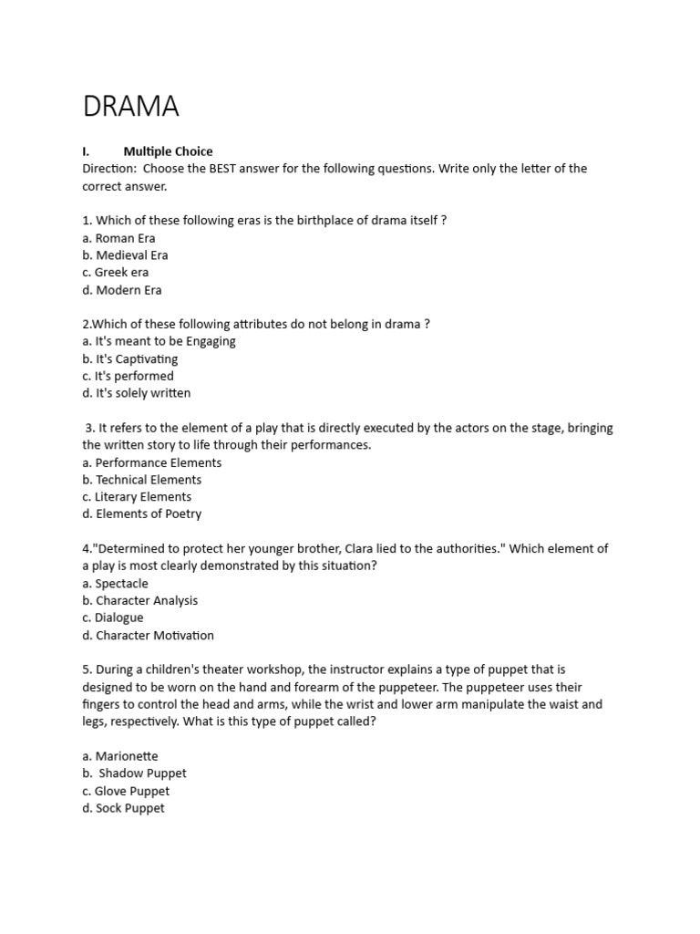 GROUP-4 DRAMA 20items Test | PDF | Puppets | Monologue