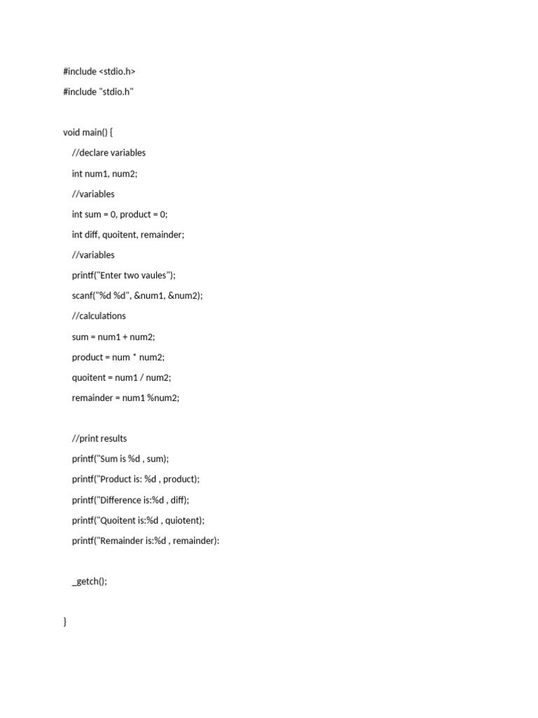 Basic Arithmetic Operations in C | PDF