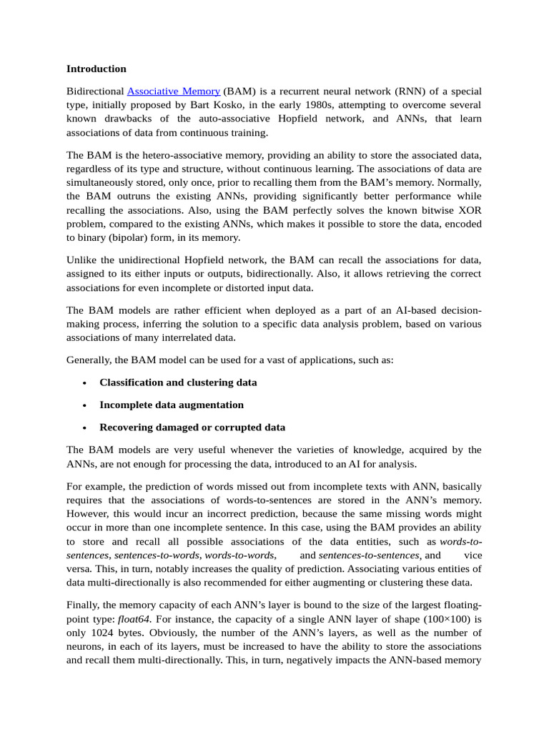 Bidirectional Associative Memory | PDF | Matrix (Mathematics) | Memory