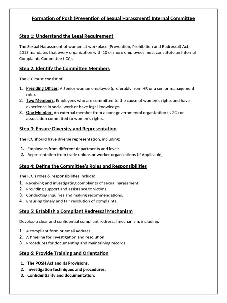 POSH Committee Guidelines | PDF