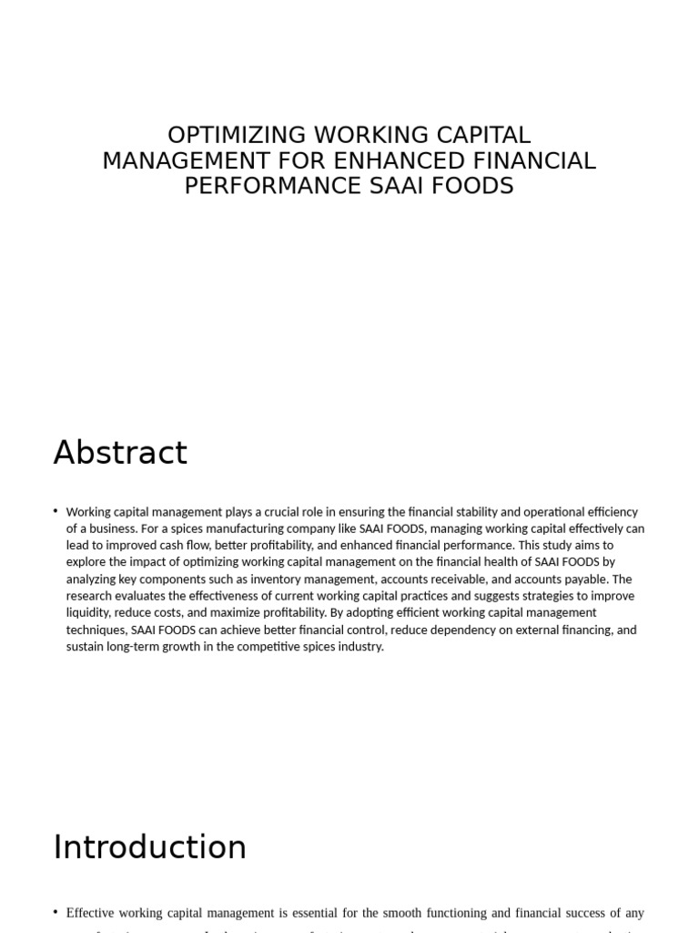 Optimizing Working Capital Management | PDF | Working Capital | Lean ...