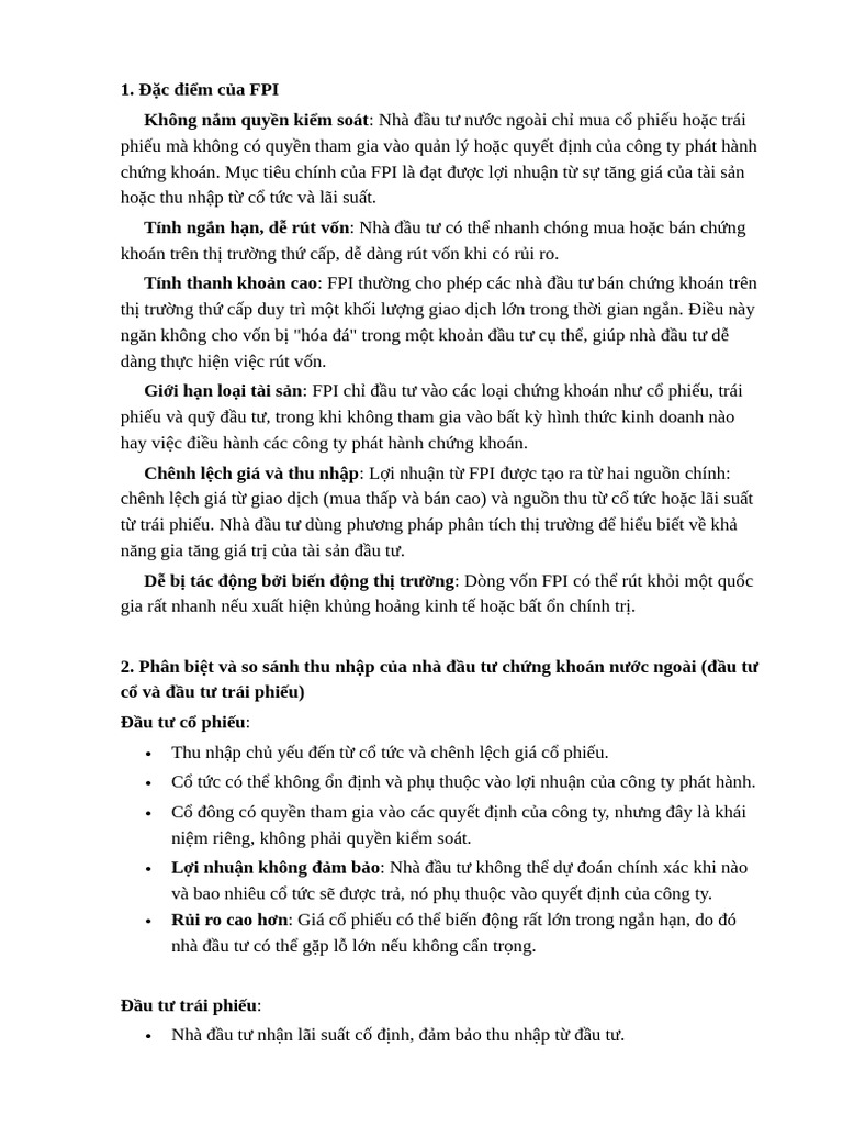 Bài tập về nhà Đầu tư quốc tế (ĐTQT) - FDI, FPI, IPL, ODA... | PDF