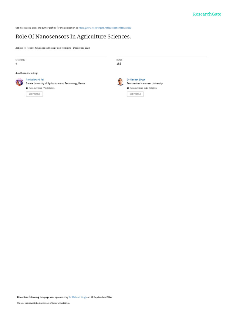 Role of Nanosensors in Agriculture Sciences | PDF | Carbon Nanotube | Soil