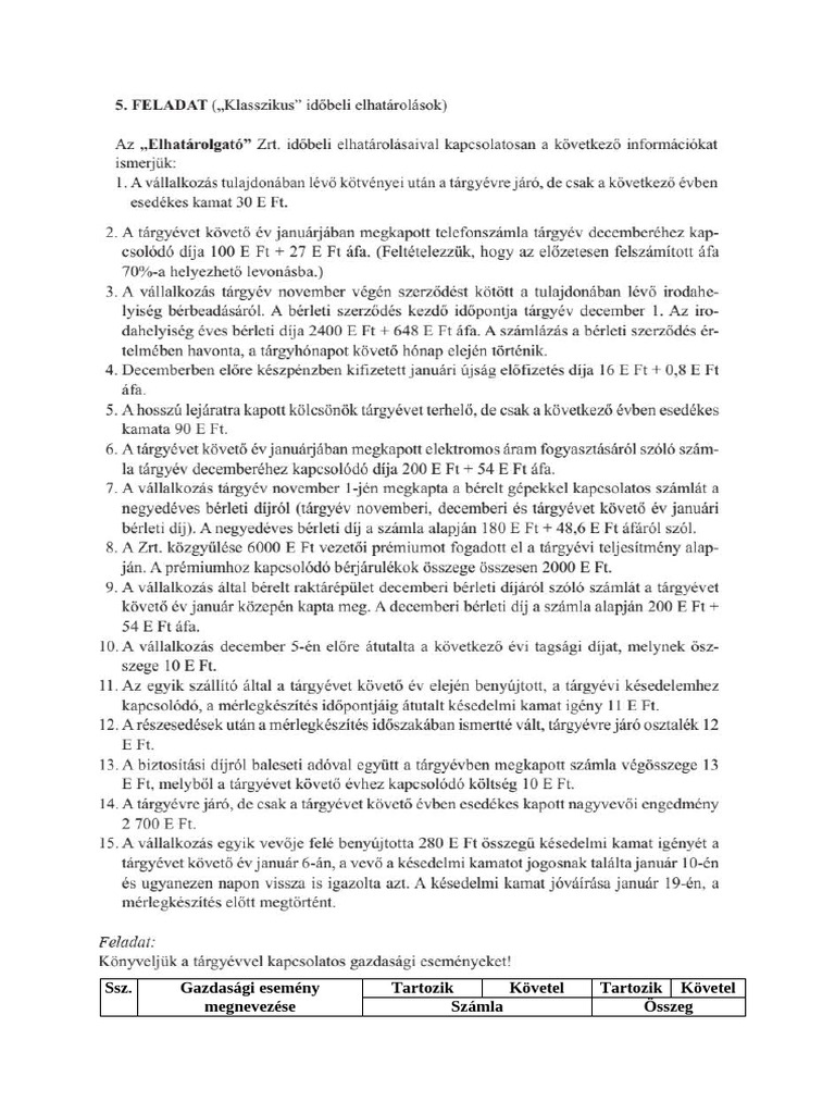 Időbeli Elhatárolások 1 - 4.-5. Feladat | PDF