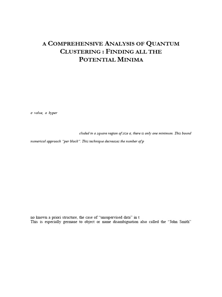 A Comprehensive Analysis of Quantum Clustering: Finding All The Potential Minima | PDF ...