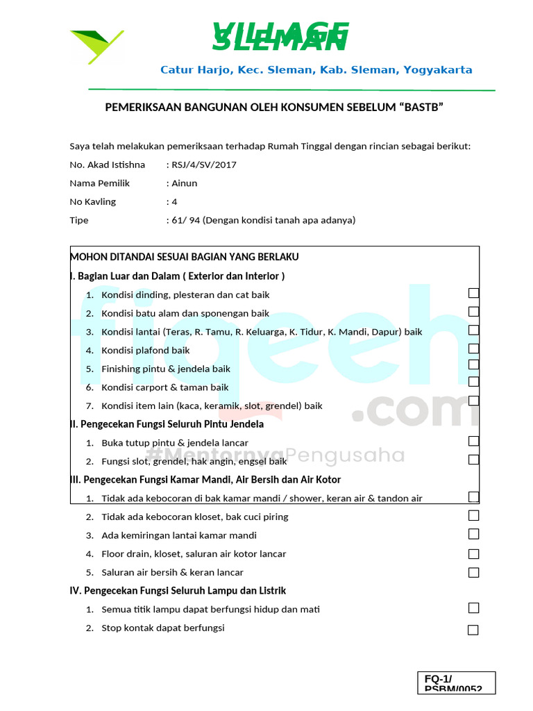 Pemeriksaan Konsumen Sebelum STB | PDF
