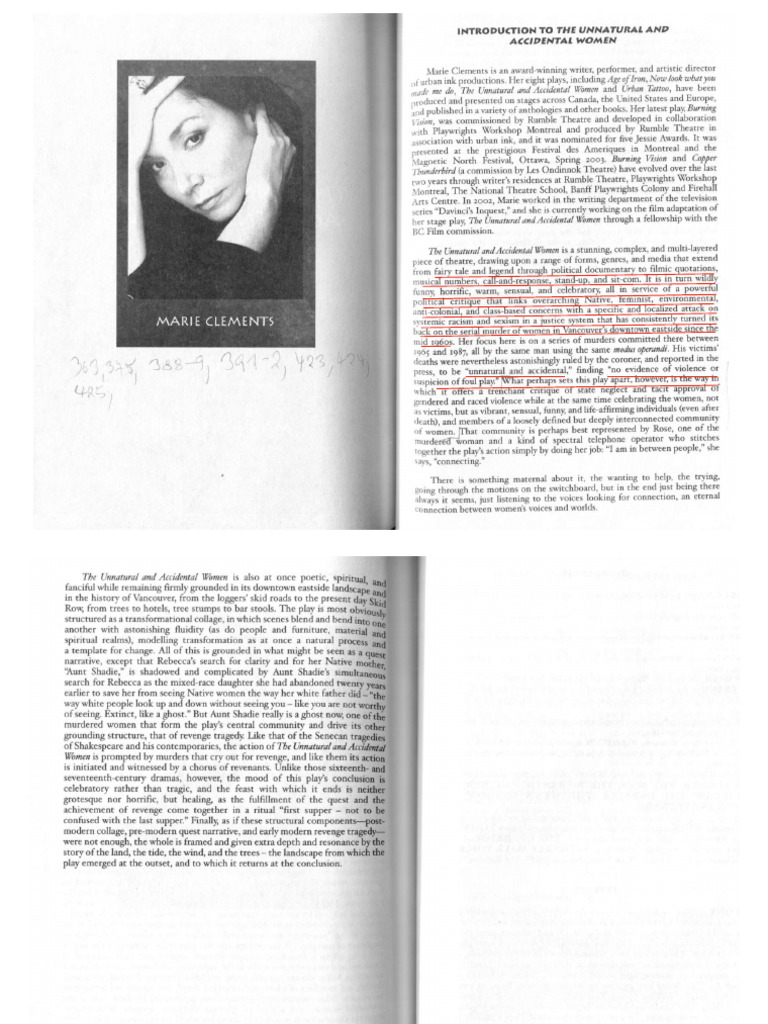 Marie Clements The Unnatural and Accidental Women_compressed | PDF