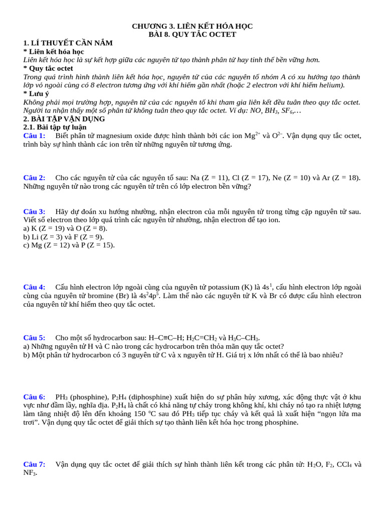 DẠNG 1. QUY TẮC OCTET | PDF