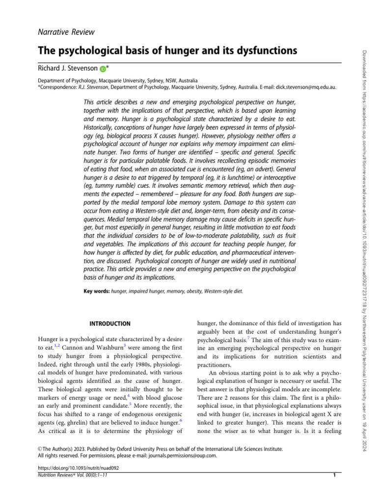 The psychological basis of hunger and its dysfunctions (科研通-ablesci.com ...