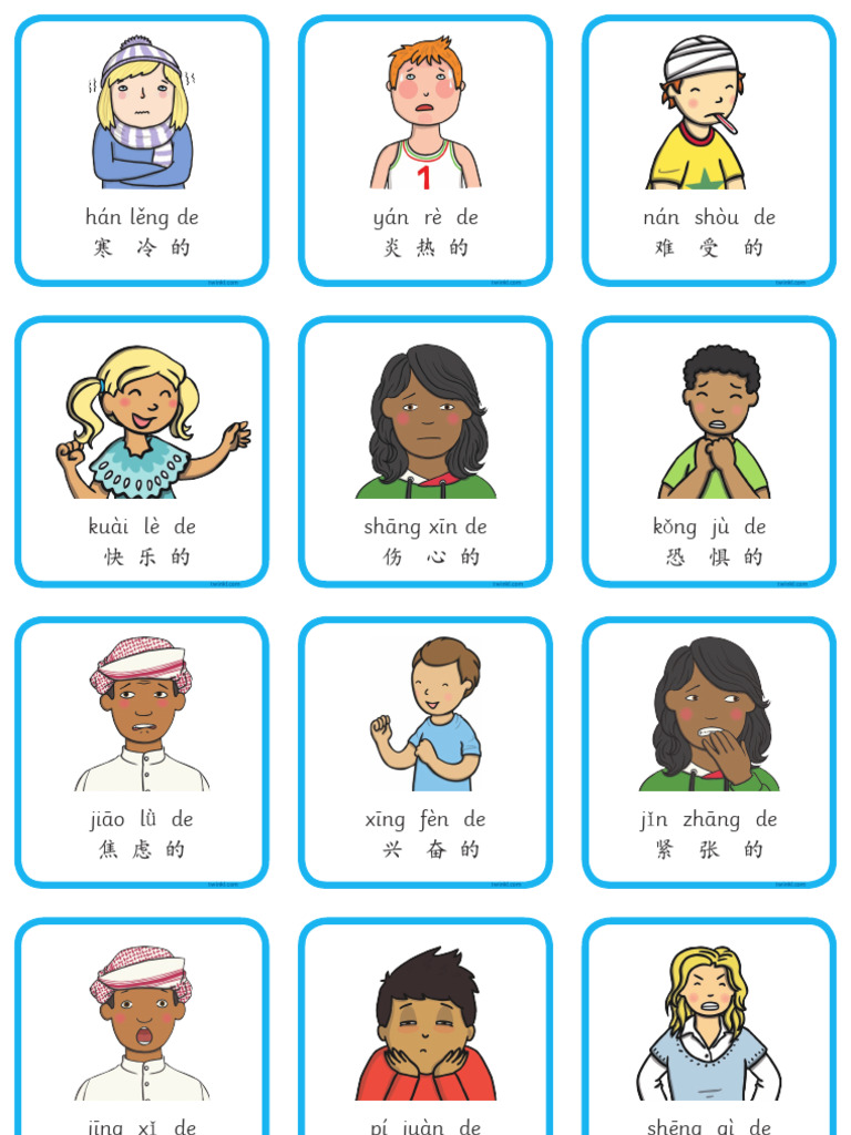 Ma T S 150 Feelings and Emotions Cards Mandarin Chinese Pinyin | PDF