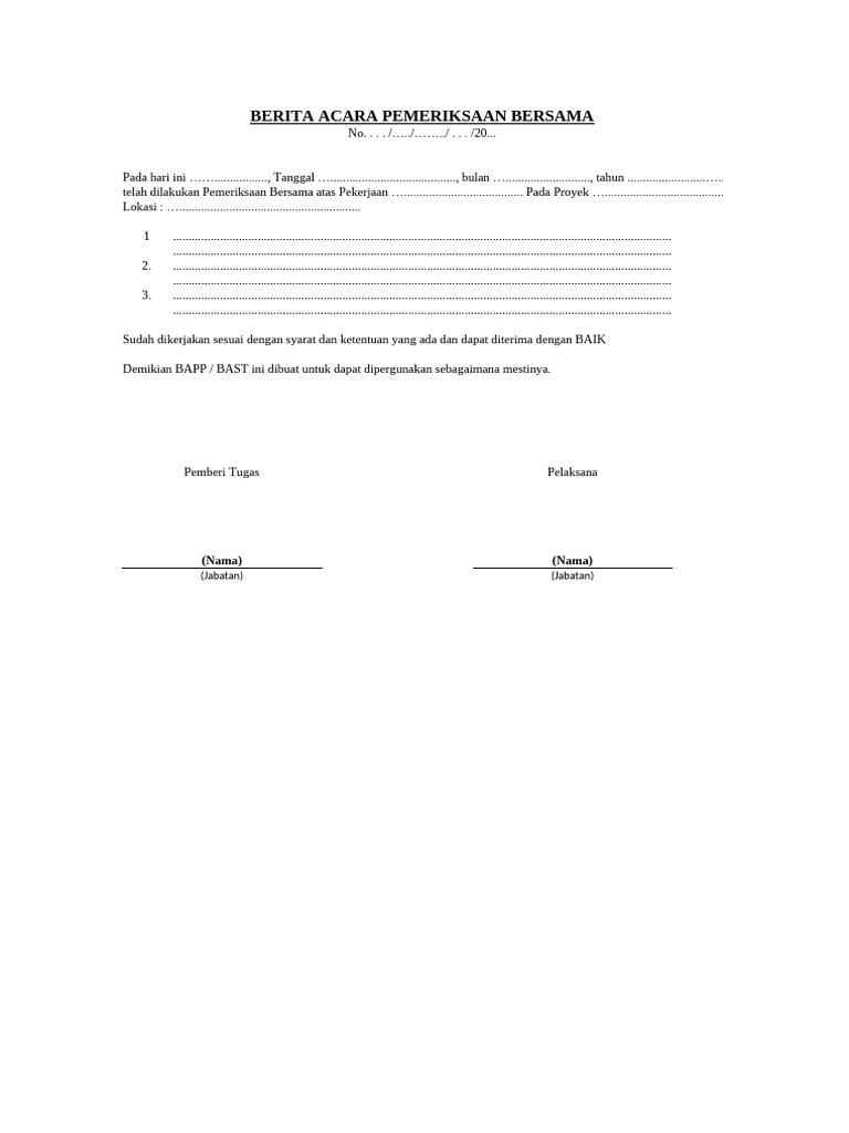 Template FORM - BAST & BAPP Kosongan | PDF