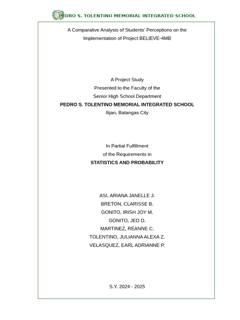 Project-BELIEVE-4MB-IRISH'S GROUP | PDF | P Value | Statistical ...