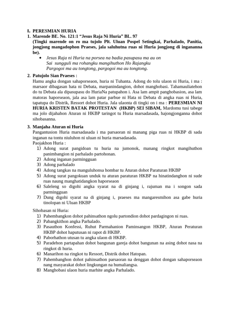 Peresmian Huria Kristen Batak Protestan | PDF