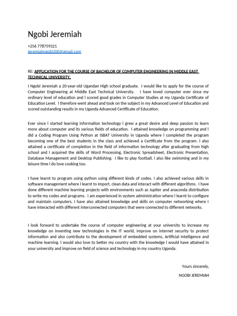 Statement of Purpose, METU | PDF | Machine Learning | Computer Programming
