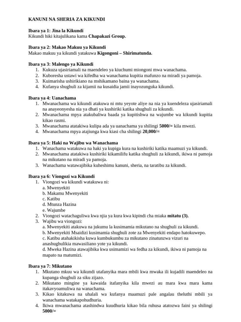 Kanuni Na Sheria Za Kikundi | PDF
