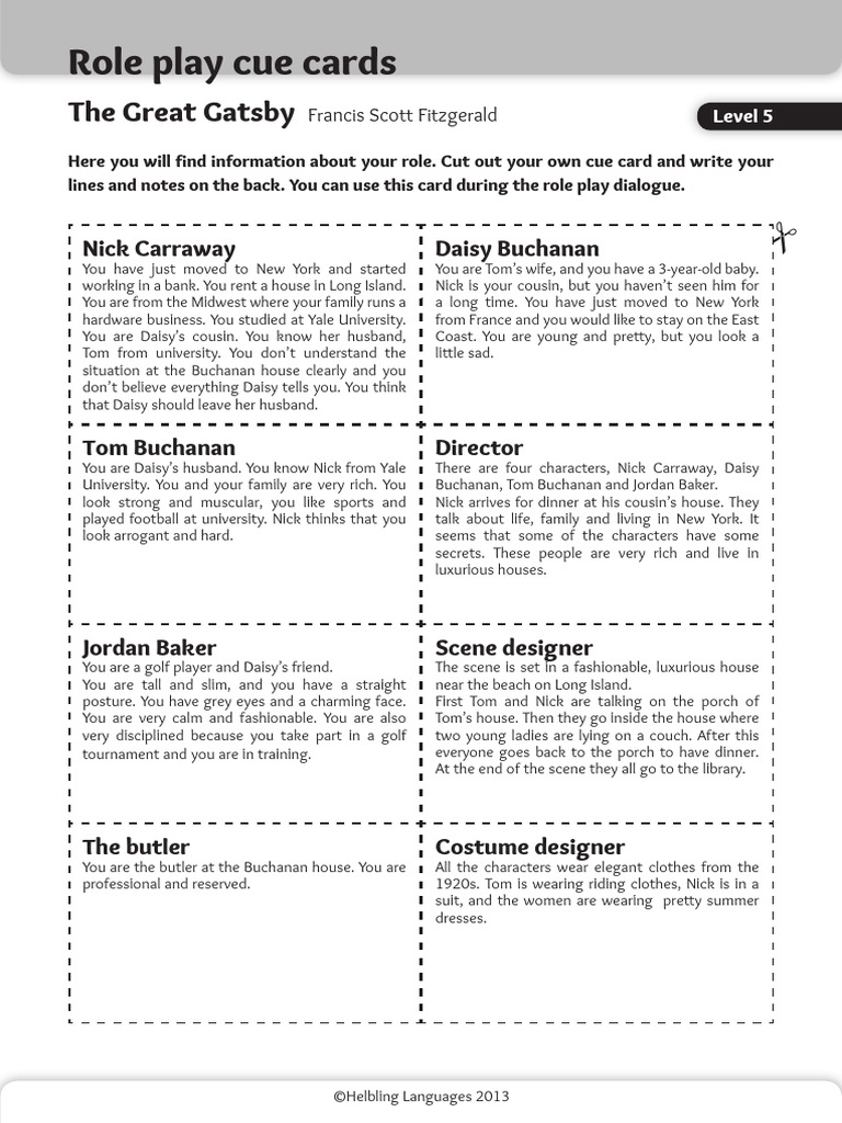 Role-Play-Cue-Cards-Gatsby | PDF | The Great Gatsby