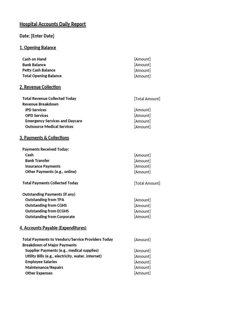 Daily Hospital Accounts Report | PDF | Accounts Payable | Revenue