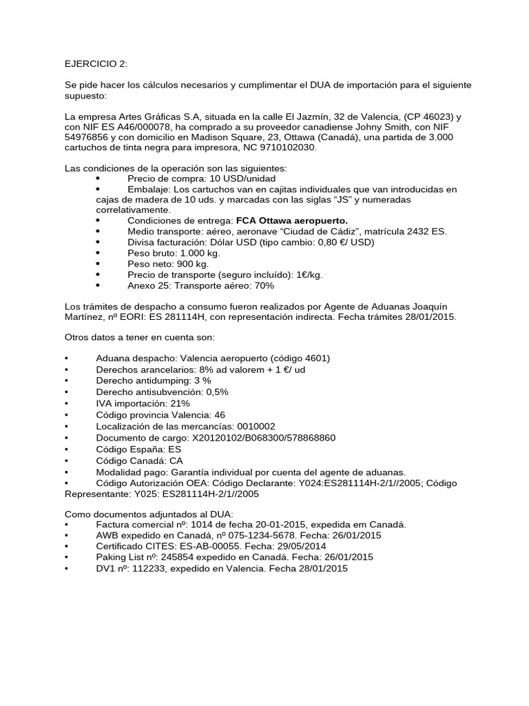 EJERCICIO DUA Importación 2 | PDF