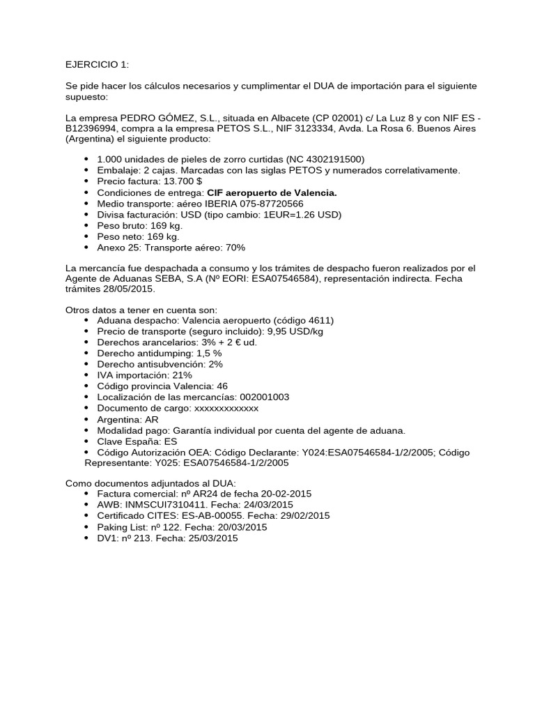 DUA Importación Pieles Zorro Albacete | PDF